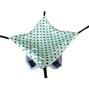 WOWOWMEOW Small Animals Plush Hammock Rat Ferret Triple Bunkbed Hammocks Cage Hanging Warm Hideout for Sugar Glider Squirrel (Medium, Hearts-Mint)