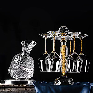 Elegant Desktop Crystal Glass Stemware Rack/Rotate 8 Wine Glass Storage Holder Stand Air Drying Rack (Gold)