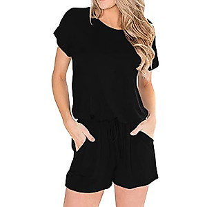 ANRABESS Women's Summer Black Casual Short Sleeve Crewneck Jumpsuit Rompers with Pockets Lounge Rompers HEI-L BYF-33