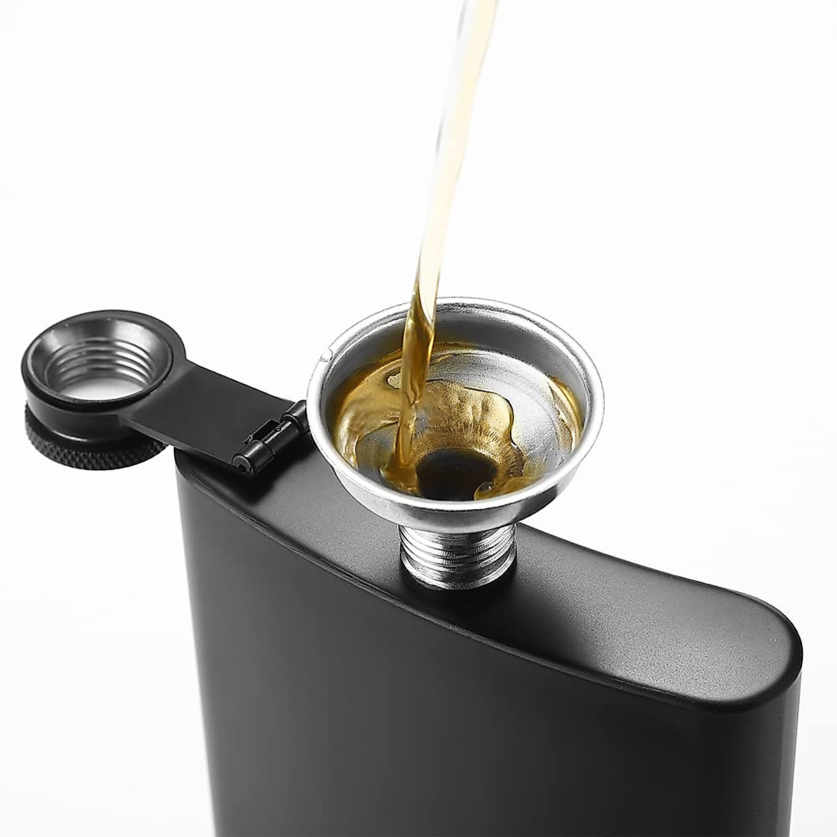 YFS 2 Pack Hip Flasks for Liquor, 8 Oz & 12 Oz Matte Black Stainless Steel Leakproof Flasks with Funnel