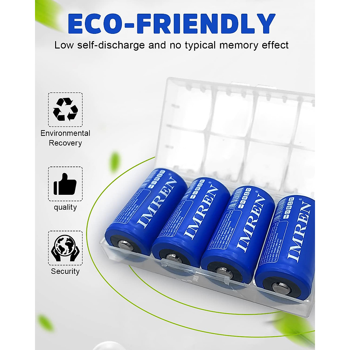 Imren IMR 18350 3.7V Button Top Rechargeable Batteries,18350 15A Discharge Rechargeable Li-ion Battery 800mAh for Flashlight - 4PCS