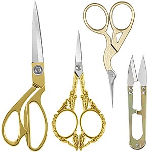 Therwen 4 Pcs Gold Stainless Steel Stork Scissors Kits Vintage Embroidery Scissors Set Classic Crane Design Scissors Bird Scissors Sharp Stork Scissors for Sewing Needlework Craft Art Work Dressmaker