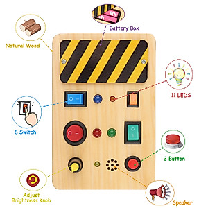 Ouriky Busy Board Toys for Ages 2-4 Toddler Boy Toys 2-3, Wooden Travel Toys with Light Up LED Buttons, Sounds Educational Learning Toys Toddler Gifts for 2-5 Boys Girls