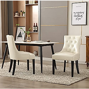Merax Dining Chair Set of2, Bounded Leather Dinng Chair, Living Room Chairs Set, Kitchen Chair with Wood Legs, Cream