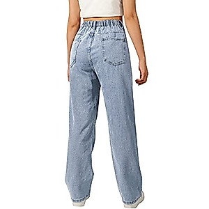 SANGTREE Girls Wide Leg Jeans Elastic Waist Denim Pants Baggy Jeans for Girls, Light Blue, 13-14 Years = Tag 170