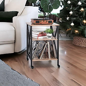 Record Player Stand With Vinyl Storage 3 Tier Rolling Vinyl Record Storage With 3 Adjustable Divinder Record Player Table Turntable Stand Shelf With Wheels Record Holder For Albums