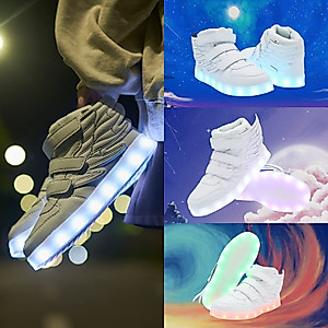 LED Light Up Shoes with Flying Wings for Boys Girls Kids Hip-Top Flashing Sneakers for Festivals, Party, Christmas, Halloween,Friend Gift with USB Charging, White 36