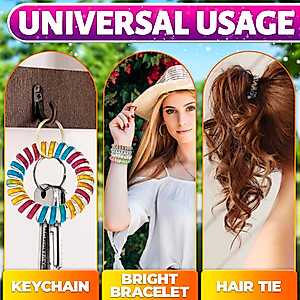 10Pcs Spiral Wrist Coil Key Chain - Wrist Coil Keychain Coil Bracelet Key Chain Wristlet Bracelet for Keys Key Chain Bracelet Coil Bracelets with Key Ring - Wrist Key Holder Stretchy Keychain Bracelet