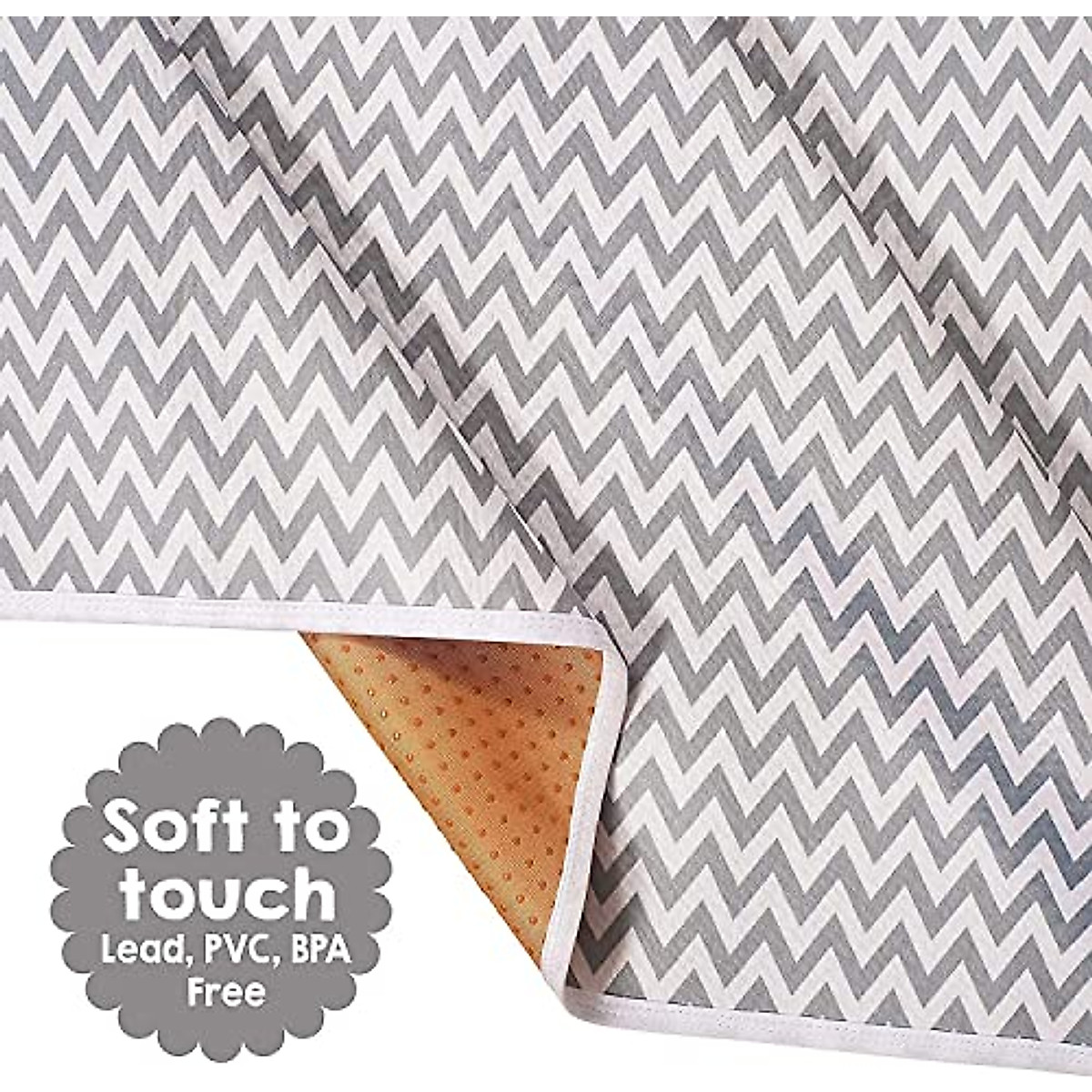 TotsAhoy! Baby Splat Mat for Under High Chair, 51" Waterproof and Washable Spill Mat, Anti-Slip Floor Protector, Baby Play Mat - Grey Chevron