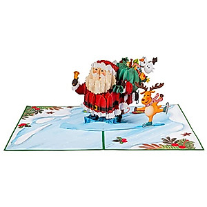 Paper Love 3D Christmas Pop Up Card, Santa and Friends, Handmade 3D Popup Greeting Cards, Gift For Christmas or Holidays, 5" x 7" Cover - Includes Envelope and Note Tag
