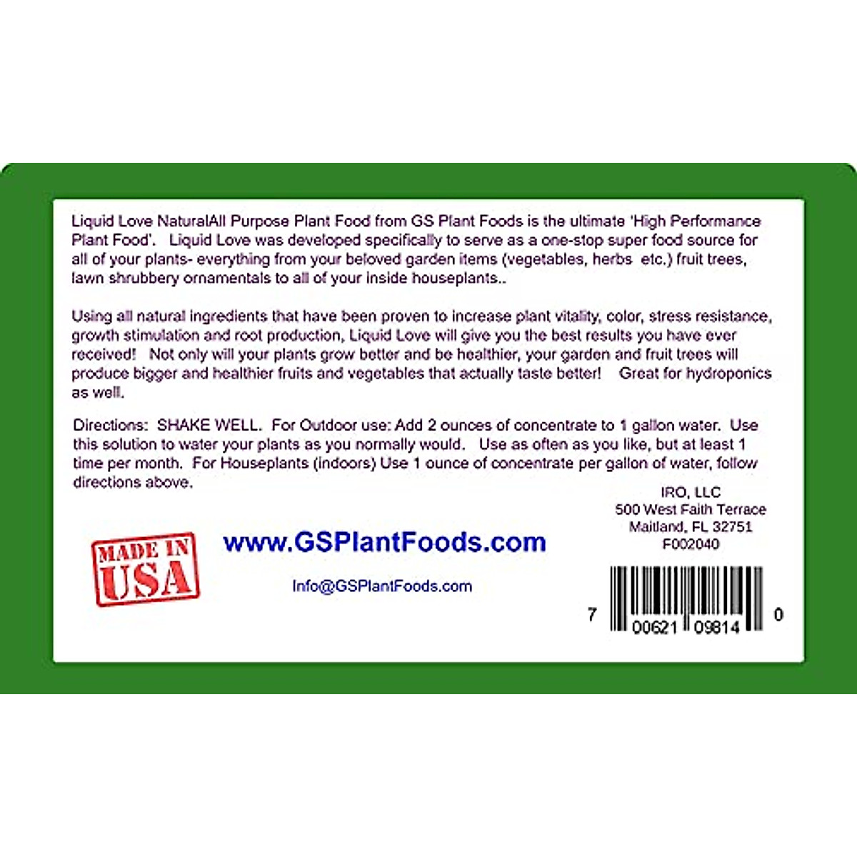 Liquid Love Plant Food by GS Plant Foods- All Purpose Plant Fertilizer (1 Gallon) - Liquid Fertilizer for Herb Gardens, House Plants, Vegetables, Fruit Trees, Lawns & Shrubs