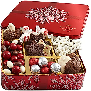 Bonnie and Pop's Holiday Tin- with Assorted Christmas Chocolate, Nuts, Bark, Truffles – Festive, Corporate, Family, Gift Basket Idea for Men and Women