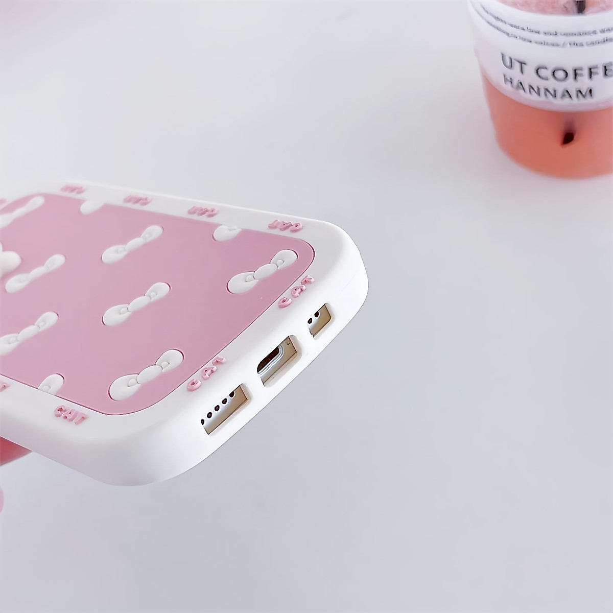 AUCAN Cute Silicone Case for iPhone 14 Pro Max 6.7", Pink Kawaii Soft Funny Cover, Shockproof Classic Cat Bow Cellular Phone Case for Girls Women