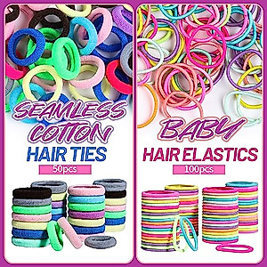 Teenitor Elastic Hair Ties, Hair Accessories for Girls, Colorful Baby Elatic Hair Bands Set with Hair Clips