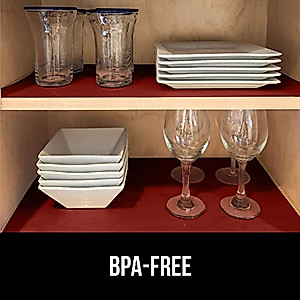 GORILLA GRIP DuraGuard Shelf Liner, Non-Adhesive Cabinet Liners for Kitchen Drawers, Shelves, Refrigerator, Pantry Storage, Bathroom Closet, Durable Waterproof BPA Free Ribbed Plastic, 12x10 Dark Red