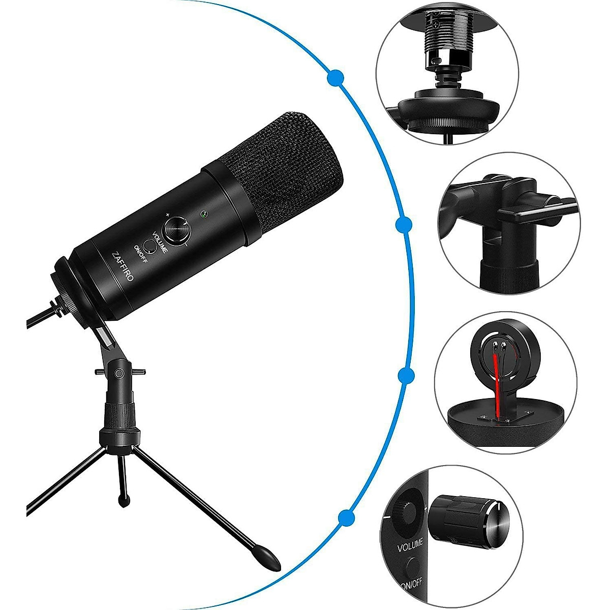 Z ZAFFIRO USB Microphone, Adjustable Microphone, Condenser Microphone for Computer Recording Vocals, Dubbing, Streaming Broadcast and YouTube Video, Conference Microphone