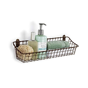 Spectrum Diversified Vintage Cabinet & Wall-Mounted Wall Basket for Storage & Organization, Rustic Farmhouse Decor, Sturdy Steel Wire Storage Bin, Medium, Bronze