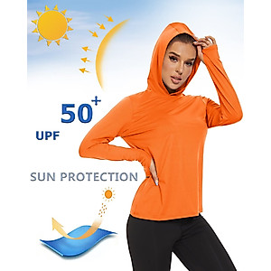 KEFITEVD Sun Hoodie Women UV Protection Sun Shirts Outdoor Cooling Performance Shirts Long Sleeve Rash Guard Lightweight Fishing Shirts Orange