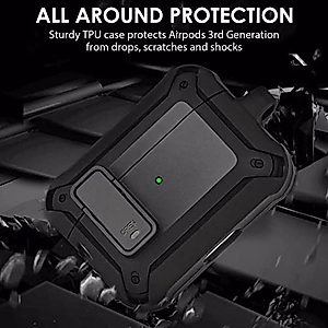 Filoto AirPods 3 Case, Secure Lock Shockproof Protective Apple Airpod 3rd Generation Cover Cool TPU Case for Air Pod 3 Wireless Charging Case with Carabiner Keychain Accessories (Black)