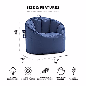 Big Joe Milano Bean Bag Chair, Navy Smartmax, 2.5ft & Milano Bean Bag Chair, Red Smartmax, 2.5ft