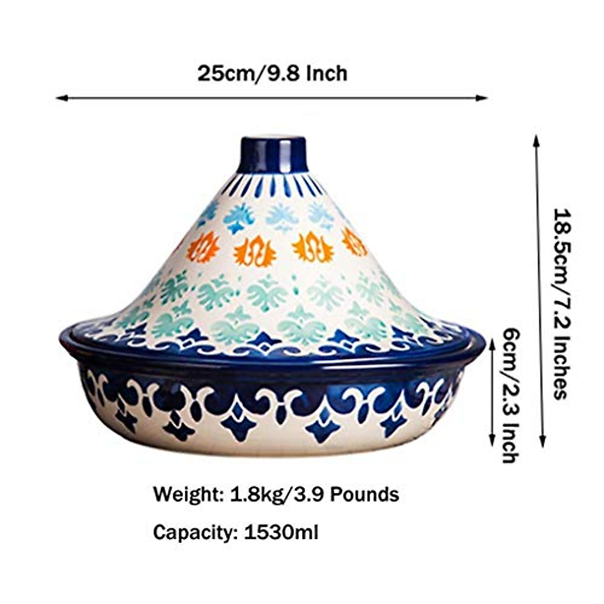 MYYINGBIN Moroccan Tagine Pot Ceramic Micro Pressure Cooker Handmade Underglaze Casserole Suitable for Oven Microwave Dishwasher Disinfection Cabinet