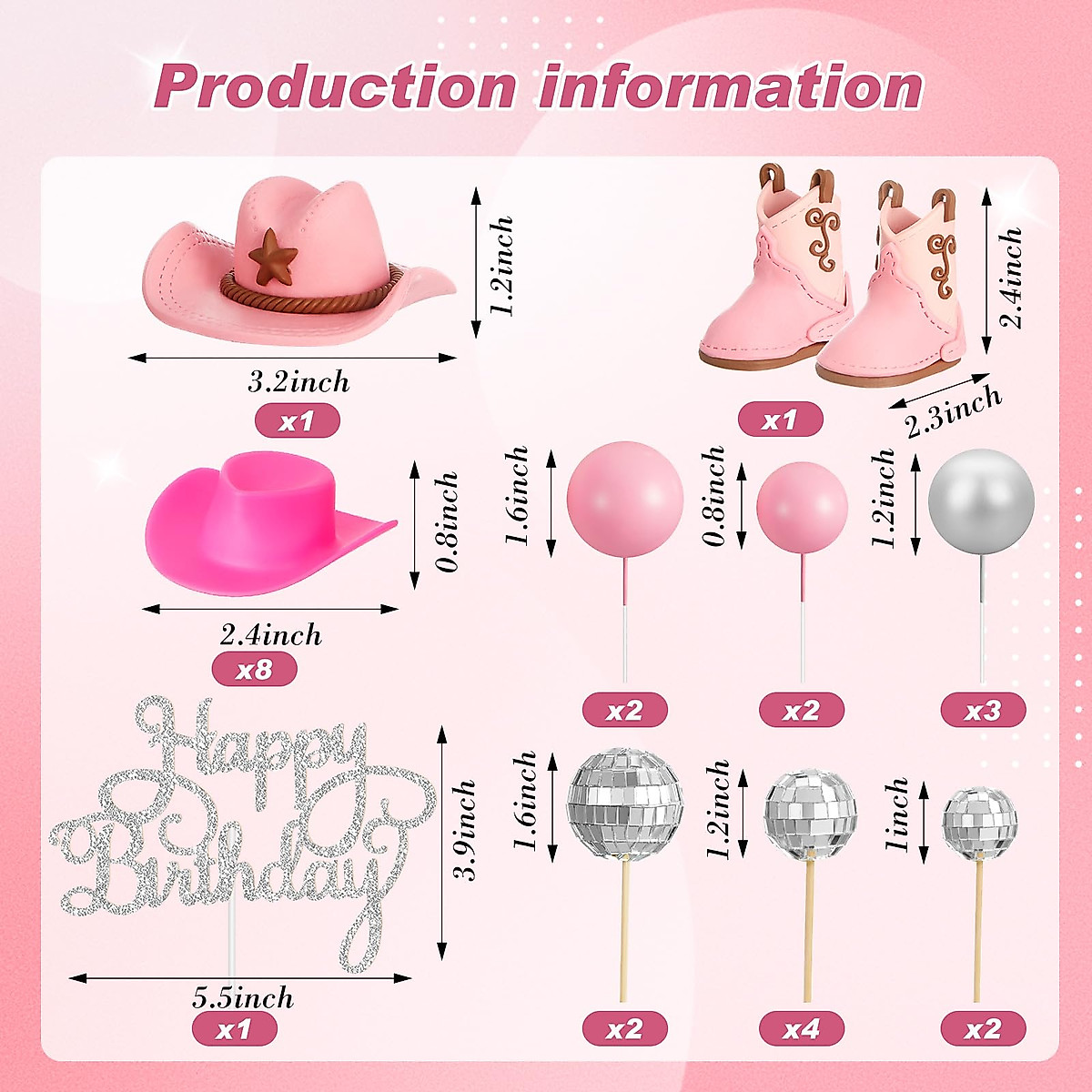 RoundFunny 26 Pcs Cowgirl Cake Decorations Cowgirl Cake Topper Disco Decorations Hat Cake Topper Western Cowgirl Birthday Baby Shower for Western Theme Party Supplies (Cute, Pink)