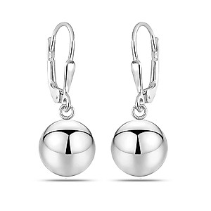 LeCalla Sterling Silver Jewelry Light-Weight Dangle Ball Drop Leverback Earrings for Women 10MM