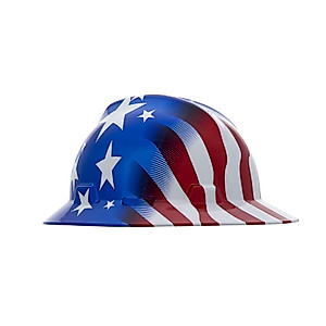 MSA 10071157 Freedom Series V-Gard Full-Brim Hard Hat With Fas-Trac III Ratchet Suspension, Polyethylene Shell, Self Adjusting Crown -Straps Standard Size in Stars & Stripes