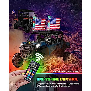 CO LIGHT Fat Spiral LED Whip Lights Thick Antenna 2FT Remote Control RGB Chasing/Dancing Light for UTV ATV 2PCS, APP-Supported 300 Colors & 200 Modes with Turn Signal, Brake Light, Reversing Light