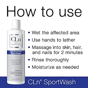 CLn® SportWash – High-Performance Sport Body Wash, For Men & Women Prone to Body Odor, Foot Odor, Ringworm, Folliculitis, & Back Acne, Fragrance-Free & Paraben-Free, 12 fl. oz.