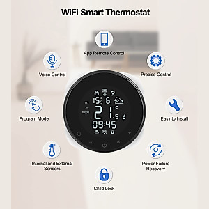 Wengart WiFi Smart Thermostat WG316,Heat Only AC90-240V Max3A 2.4GHz Wi-Fi APP TUYA for Radiant Floor Heating,Compatible with Alexa Echo/Google Home