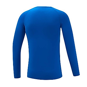 LEAO Youth Boys Compression Shirt Long Sleeve Fleece Quick Dry Sports Baselayer Soccer Baseball Basketball Undershirt Royal L