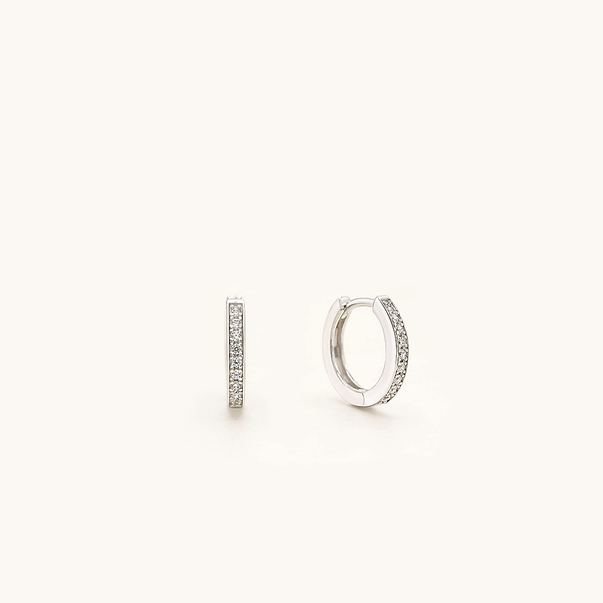 Lavishe Rhodium Plated 925 Sterling Silver Cubic Zirconia Small Cartilage Earring Hoop Huggie Stud 10mm Inner Diameter
