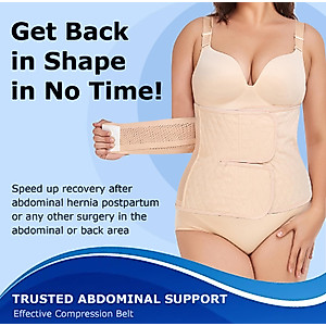 Moolida Abdominal Binder Post Surgery Postpartum Belly Band Belly Wrap Hernia Belt Stomach Compression Wrap C-Section,Nude,L