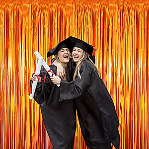 GOER 3.2 ft x 9.8 ft Metallic Tinsel Foil Fringe Curtains Party Photo Backdrop Party Streamers for Birthday,Graduation,New Year Eve Decorations Wedding Decor (Orange,1 Pack)
