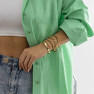 Sither 4 Pcs Gold Chain Bracelet Set for Women Link Beads Bracelet Pack Chunky Punk Gold Chain Bracelets Jewelry for Halloween Christmas Gift