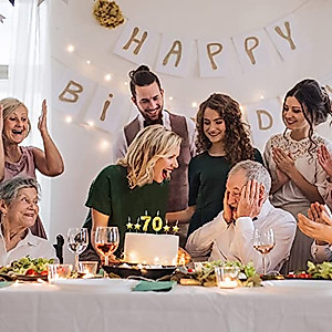 70th Birthday Candles, 3D Diamond Shaped Birthday Candles and Star Candles, Number 70 Candles Happy Birthday Cake Topper, Numeral Candles for Birthday Wedding Decoration Themed Party (Golden)