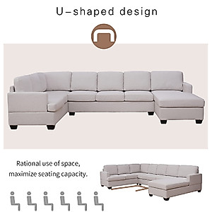 Modern Large U-Shape Sectional Sofa, Soft Linen Fabric Sectional Couch with Removable Cushion,Double Extra Wide Chaise Lounge Couch for Living Room (Beige)