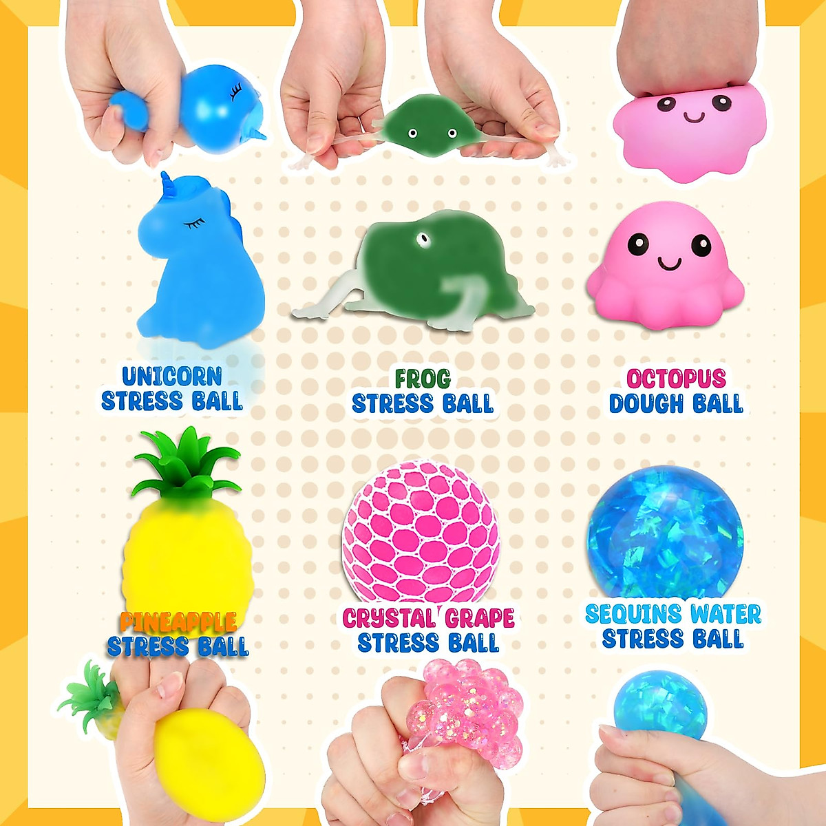 Stress Balls Squishy Fidget Toys: OleOletOy 32 Pack Stress Balls for Adults, Squishy Ball Sensory Toy with Autism, Classroom Prizes, Birthday Party Favors, Goodie Bag Stuffers, and Travel Toy Gifts