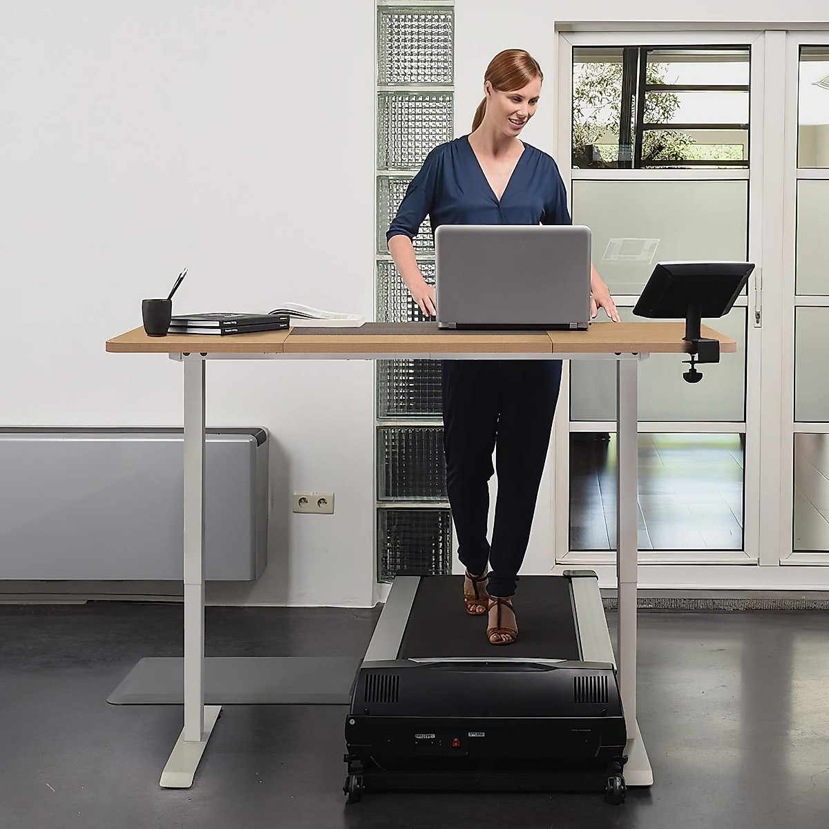 Homall Electric Height Adjustable Standing Desk 55 x 28 Inches Computer Desk Stand Up Home Office Workstation Desk T-Shaped Metal Bracket Desk with Wood Tabletop and Memory Settings （Beige）