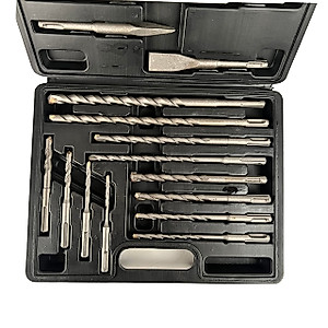 ATE Pro. USA - 17 PC SDS PLUS ROTARY HAMMER BITS DRILL BIT & CHISEL GROOVE CONCRETE - Masonry SDS Plus Drill Bits Set for Brick Cement Stone & Concrete w/ Case- SDS Plus Shank Fits Rotary Hammer