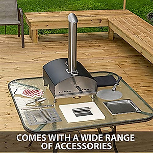 Deco Chef Outdoor Pizza Oven with 2-in-1 Pizza and Grill Oven Functionality, 13" Pizza Stone, Portable 3-Layer Stainless Steel Construction, Pizza Peel, Dough Scraper, Scoop, Slotted Grill (Black)