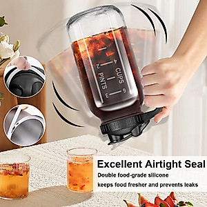 Glass Pitcher with Lid - 64OZ Wide Mouth Mason Jar Pitcher, 2 Quart Double Leak-proof Water Pitcher, Breastmilk Pitcher with Pour Spout Lids for Water, Juice, Milk, Tea, Iced Coffee, and Drinks