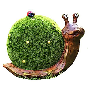 TIBLEN Solar Powered Snail with Fiber Grass and Ladybug Outdoor LED Garden Light Decor, 10.5 x 8.5 Inch