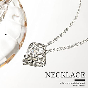 Earent Rhinestone Heart Pendant Necklace Silver Infinity Tiny Necklaces Chain Sparkly Minimalist Neck Chain Jewerly Adjustable for Women and Girls (B-Heart 2)