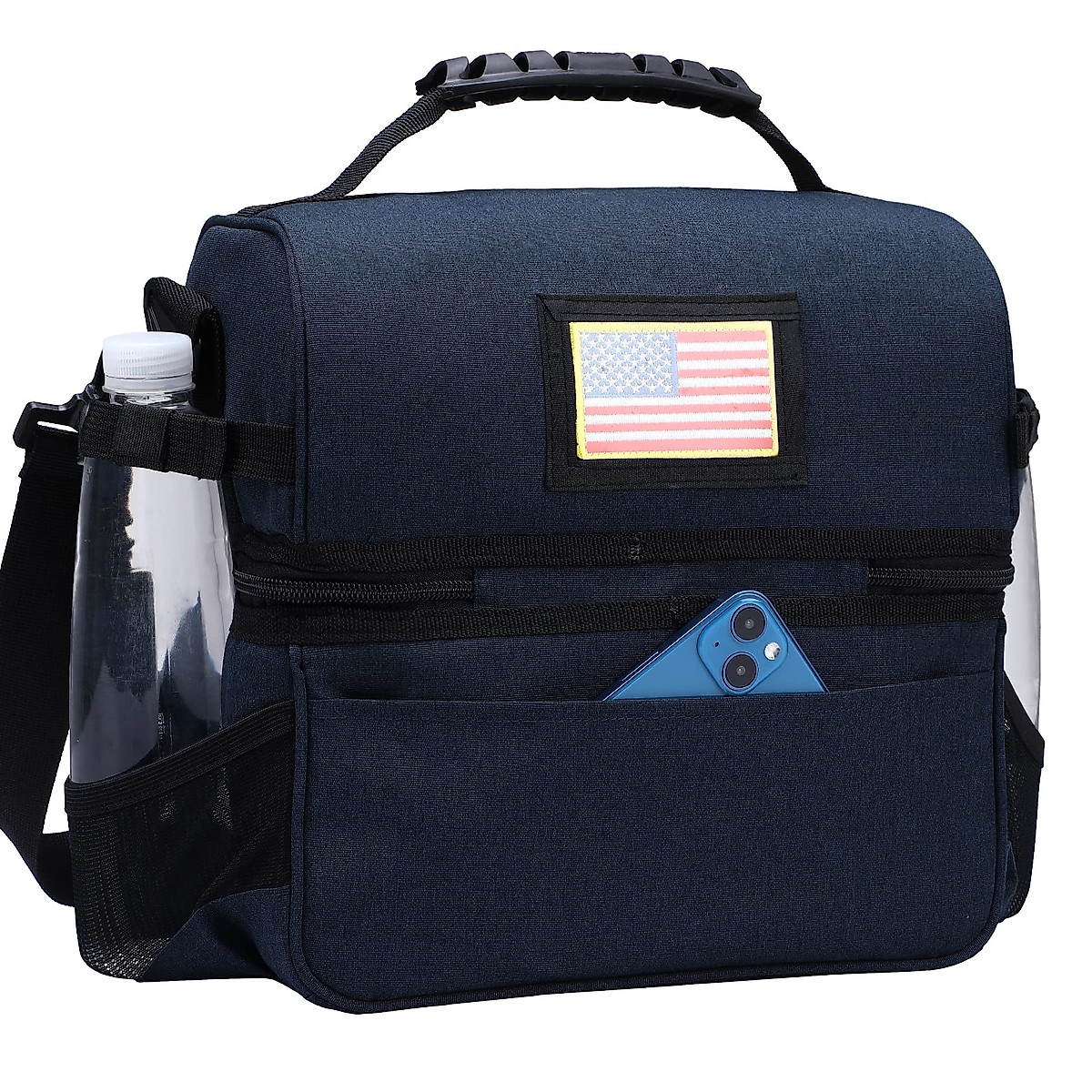 MIER Dual Compartment Lunch Bag Tote with Shoulder Strap for Men and Women Insulated Leakproof Cooler Bag, Dark Blue