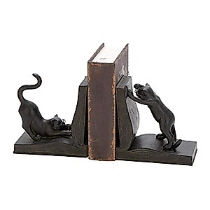Deco 79 Polystone Cat Reading Bookends, Set of 2 7"H, 6"W, Black