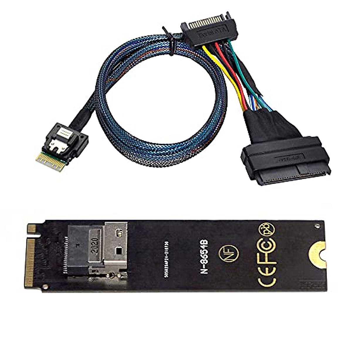 NFHK NGFF M-Key NVME to SFF-8654 Slimline SAS Card Adapter and U.2 U2 SFF-8639 NVME PCIe SSD Cable for Mainboard SSD