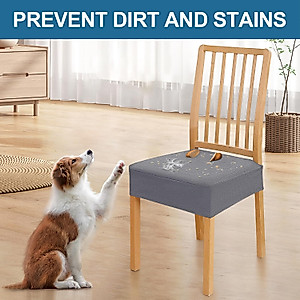 Smiry Waterproof Seat Covers for Dining Room Chairs Set of 2, Stretch Jacquard Removable Washable Chair Seat Slipcovers Protector, No Rear Covers, Grey