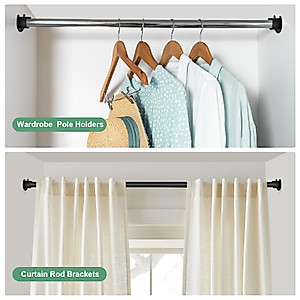 Closet Rod Bracket, Heavy Duty Closet Rod Holders, Stainless Steel, 1 Inch Closet Rod End Support U Shaped Wardrobe Brackets Closet Pole Socket with Screws, Black